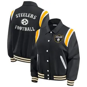 WEAR BY ERIN ANDREWS Pittsburgh Steelers Varsity Lightweight Full-snap Jacket - Black