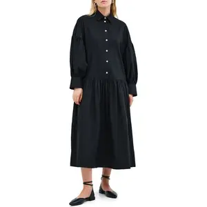 MARCELLA Ada Cotton Poplin Midi Shirtdress - Black