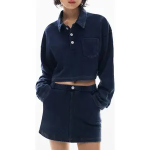 Desigual Cotton Crop Polo Sweatshirt - Navy
