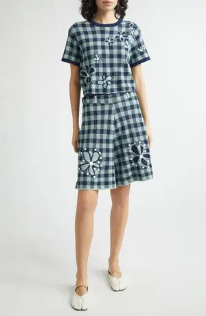 YANYAN Gingham Flower Jacquard Sweater