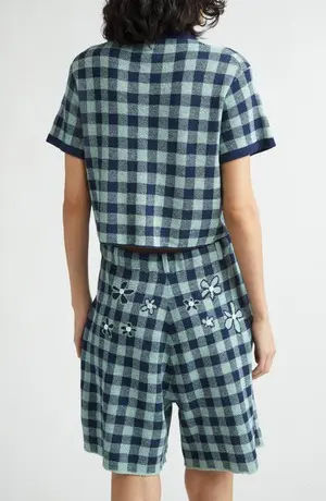 YANYAN Gingham Flower Jacquard Sweater