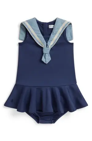 Ralph Lauren Sailor Collar Drop Waist Dress With Bloomers - Light Navy