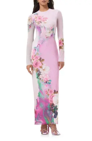 AFRM Didi Long Sleeve Mesh Maxi Dress - Marble Floral