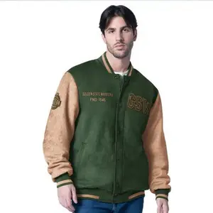 G-III SPORTS BY CARL BANKS Golden State Warriors Infielder Faux Suede Full-zip Varsity Jacket - Olive