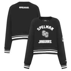 PRO STANDARD Spelman College Jaguars Pearl Cropped Pullover Sweatshirt - Black
