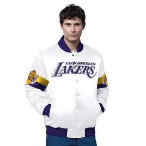 STARTER Los Angeles Lakers Triple Option Varsity Full-snap Satin Jacket - White