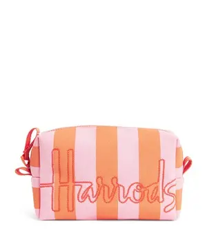 Harrods Cotton Stripe Logo Cosmetics Bag - Pink