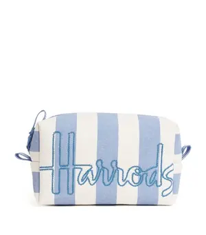 Harrods Cotton Stripe Logo Cosmetics Bag - Blue