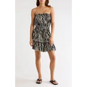 Elan Strapless Cover-up Mini Sundress - Black Zebra
