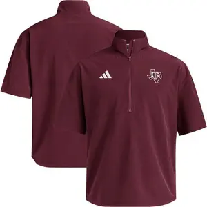 Adidas Texas A&m Aggies Woven Quarter-zip Short Sleeve Pullover - Maroon