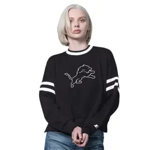 STARTER Detroit Lions Rally Drop Shoulder Cropped Sweatshirt - Black