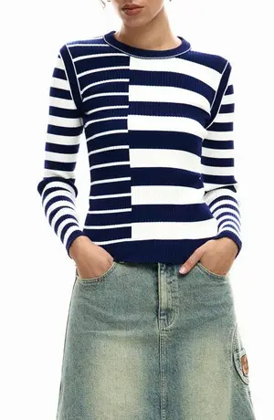 Desigual Stripe Rib Sweater - White