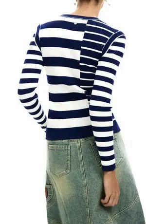 Desigual Stripe Rib Sweater - White