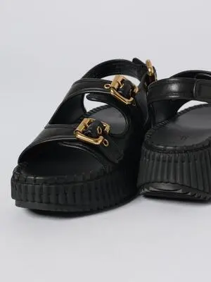 Chloé Nama Leather Platform Sandals - Black