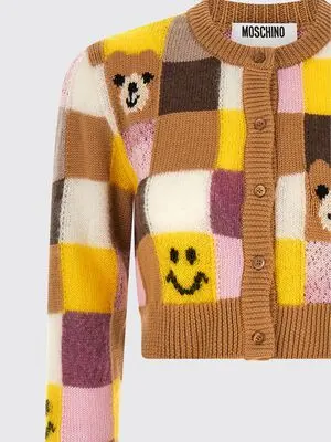 Moschino Plaid Wool Blend Crop Cardigan - Yellow