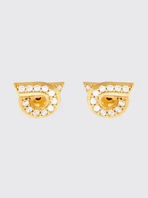 FERRAGAMO Gancini Stud Earrings In Brass With Crystals - Gold