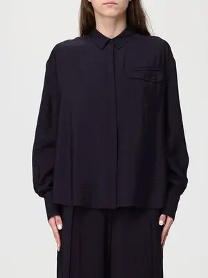 Emporio Armani Viscose Shirt With Classic Collar And Drop Shoulders - Blue