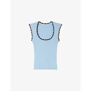 Sandro Ribbed Crochet-trimmed Knit Top - Sky Blue