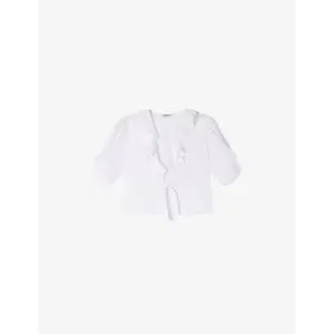 Sandro Cropped Ruffle-trim Cotton Top - White