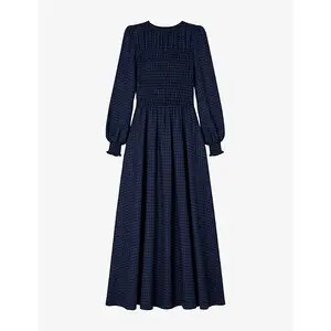 RO&ZO Checked Shirred-bodice Woven Maxi Dress - Navy