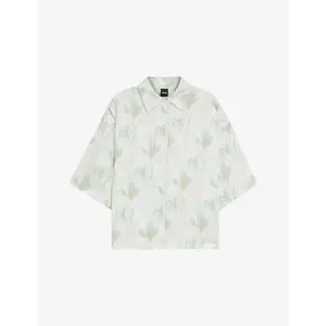 BOSS Floral-print Cropped Woven Blouse - Open Miscellaneous