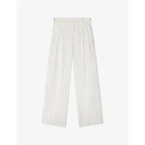 Sandro Striped Wide-leg Linen-blend Suit Trousers - Ecru / Black