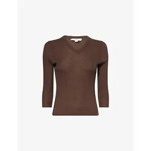 Vince V-neck Ribbed Cashmere-silk Knitted Top - Bark