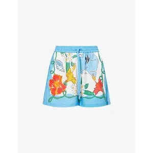 Seafolly Viva Graphic-print Linen-blend Shorts - Powder Blue