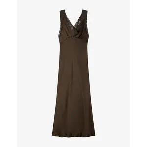 Sandro V-neck Lace-embroidered Woven Maxi Dress - Brown