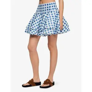 Sandro Short Gingham-print Linen Mini Skirt