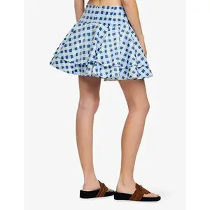 Sandro Short Gingham-print Linen Mini Skirt