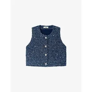 Sandro Cropped Sequin-embellished Cotton Top