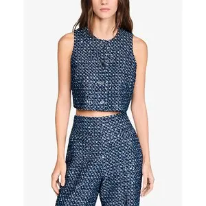 Sandro Cropped Sequin-embellished Cotton Top