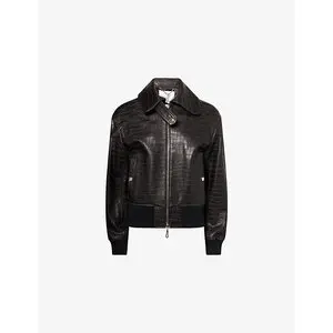 Rabanne Croc-effect Leather Jacket - Dark Brown