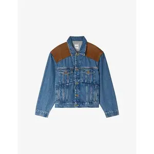 Sandro Panelled Relaxed-fit Denim And Suede Jacket - Light Bu Jean