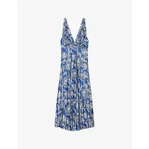 Sandro V-neck Floral-print Woven Maxi Dress - Blue / Ecru