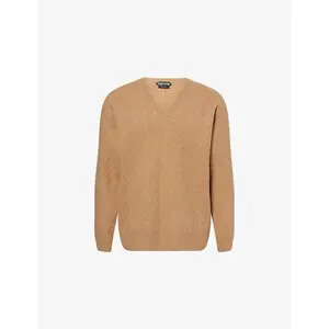 TOM FORD Cable-knit V-neck Wool Neck - Toffee
