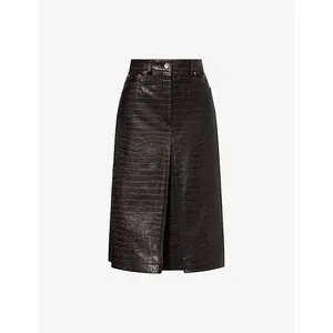 Rabanne Croc-effect Leather Midi Skirt - Dark Brown