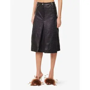 Rabanne Croc-effect Leather Midi Skirt
