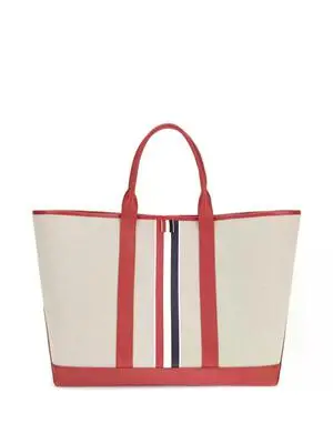 Thom Browne Striped Leather Handles Tote - Neutrals