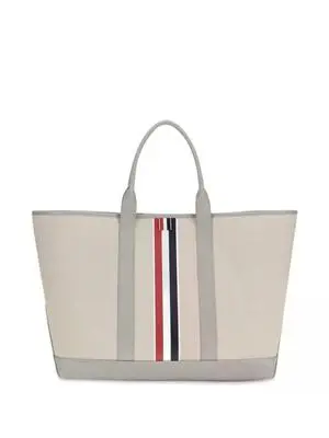 Thom Browne Stripe Leather Handles Tote - Neutrals