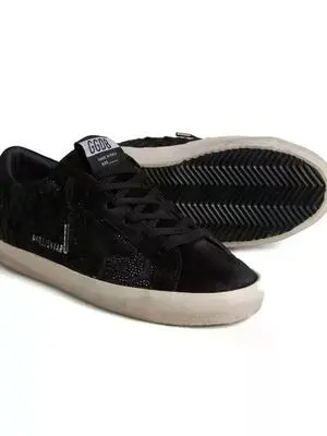 GOLDEN GOOSE Super-star Pony Skin Sneakers With Swarovski Crystals And Suede Star - Black