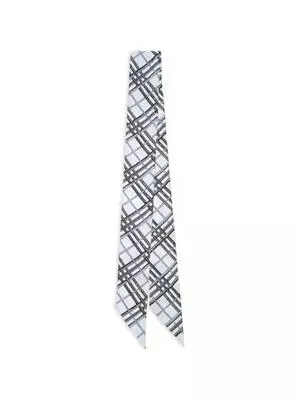 Burberry Skinny Reversible Etched Knight Silk Scarf - White