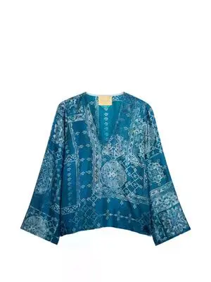 Momoni Joya Long-sleeves V-neck Blouse - Blue