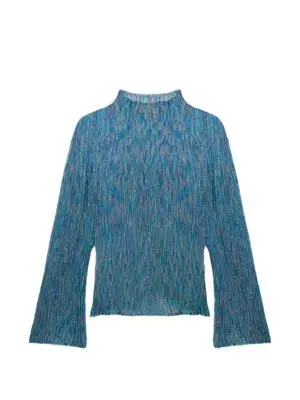 Momoni Miraflores Ribbed Flared-sleeves Top - Blue