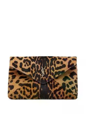 Saint Laurent Large Cassandre Animal-print Clutch Bag - Black