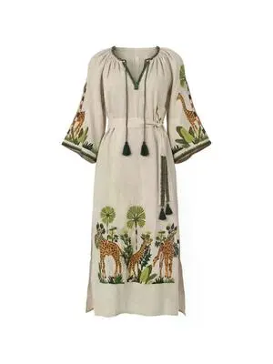 BENARAS BY CITRUS Giraffe Embroidery Dress - Neutrals