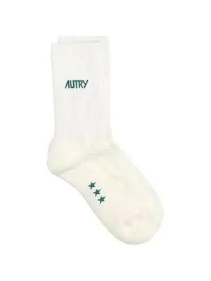 AUTRY Logo-embroidered Ribbed Socks - White
