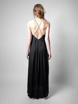 Zadig&Voltaire Rayonne Satin Maxi Dress With Criss-cross Straps And Front Slit - Black