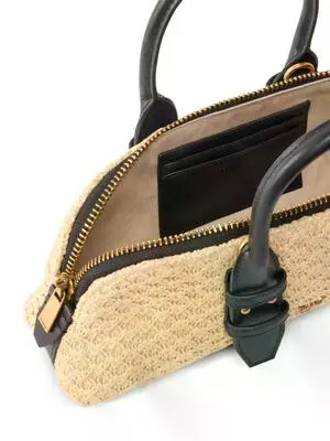 Pinko Small Escape Tote Bag In Woven Raffia With Leather Accents